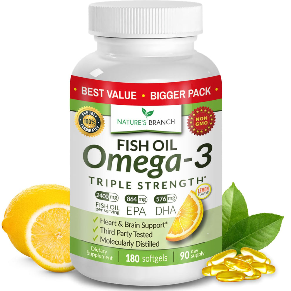 Best Triple Strength Omega 3 Fish Oil Pills - 180 Capsules - 2400mg Hi ...